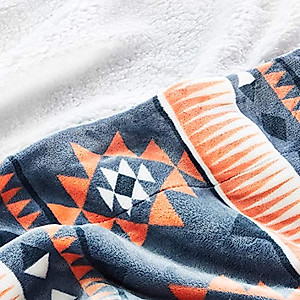 Amazon Basics Ultra-Soft Micromink Sherpa Blanket, Throw, Spa Blue Aztec Stripe