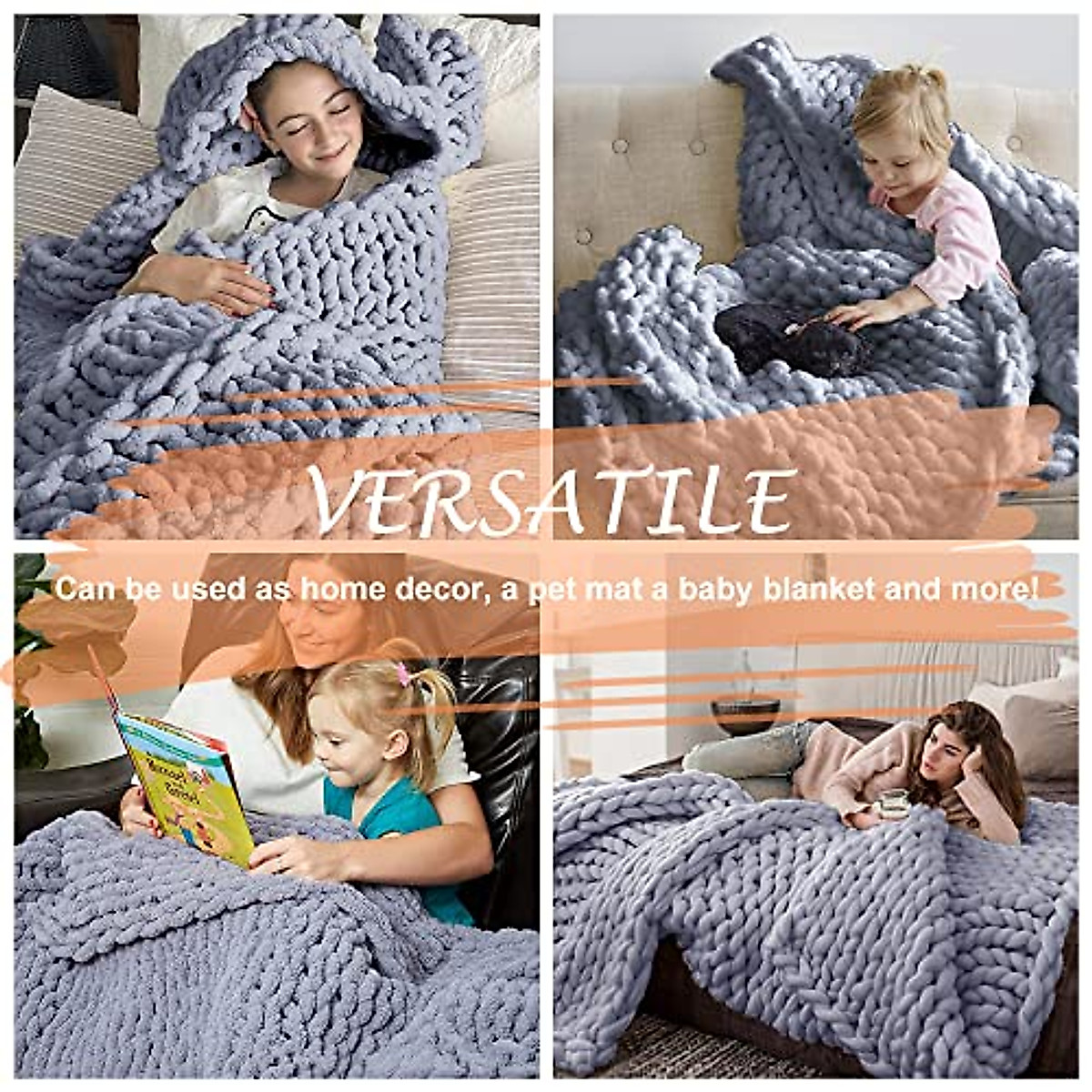 Chunky Knit Blanket, Hand Woven Chenille Blanket, Soft - Comfortable Chunky Knit Blanket Throw, Cable Knit Throw Blanket for Sofa, Bed, Chair, Machine Washable Big Blanket, (40*80inches)