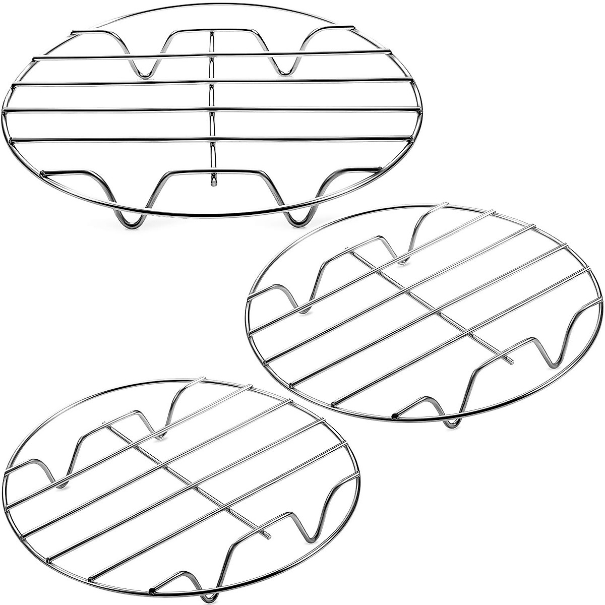 3 Pieces Air Fryer Rack Cooking Steaming Cooling Racks Kitchen Multi-Purpose 304 Stainless Steel Round Rack W Stand Holder Cookware for Air Fryer Pot Pressure Cooker Canning (7 Inch)