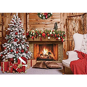 LTLYH 7x5ft Winter Christmas Photo Backdrop Christmas Rustic Fireplace Wooden House Decoration Backdrop Baby Kids Party Decorations Portrait Cake Table Banner Photo Studio Props 111