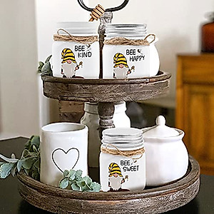 Nefelibata Bee Gnome Mini Mason Jars, Honey Bee Nisse Farmhouse Tiered Tray Decor Bee Sweet Bee Happy Bee Kind Honey Dipper Holders Bumble Bee Tomte Kitchen Centerpieces Decors 3 PCS