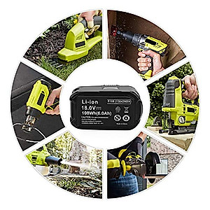energup 2Pack 6.0Ah Replacement Ryobi 18V Lithium Battery for Ryobi 18-Volt ONE+ P104 P105 P102 P103 P107 P108 with a P117 Ryobi Battery Charger for Ryobi 18v Batteries