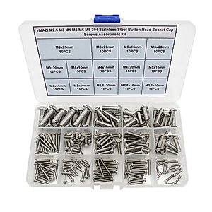HVAZI Metric M2.5 M3 M4 M5 M6 M8 304 Stainless Steel Button Head Socket Cap Screws Assortment Kit