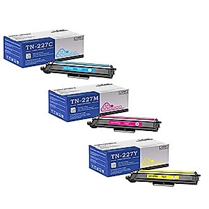 TN227 C/M/Y Toner Cartridge 3 Pack (with chip): Compatible TN227 TN-227 Replacement for Brother MFC-L3770CDW L3710CW L3750CDW HL-3210CW 3230CDW 3270CDW 3290CDW DCP-L3510CDW L3550CDW Printer