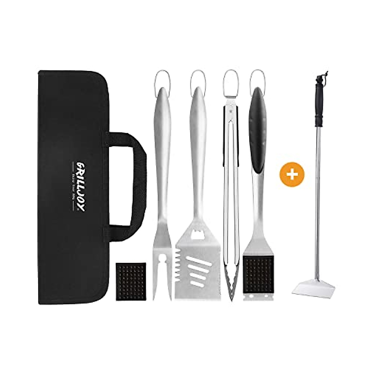 Grilljoy 6PCS Heavy Duty BBQ Grill Tools Set Perfect Ash Rake for Coal Grill Cleaning