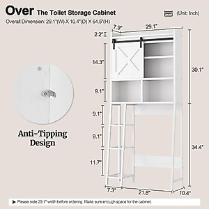 Meilocar Over The Toilet Storage Cabinet, Farmhouse Storage Cabinet Over Toilet with Sliding Barn Doors, Freestanding Bathroom Storage Organizer Cabinet Shelf Space Saving Toilet Rack, White
