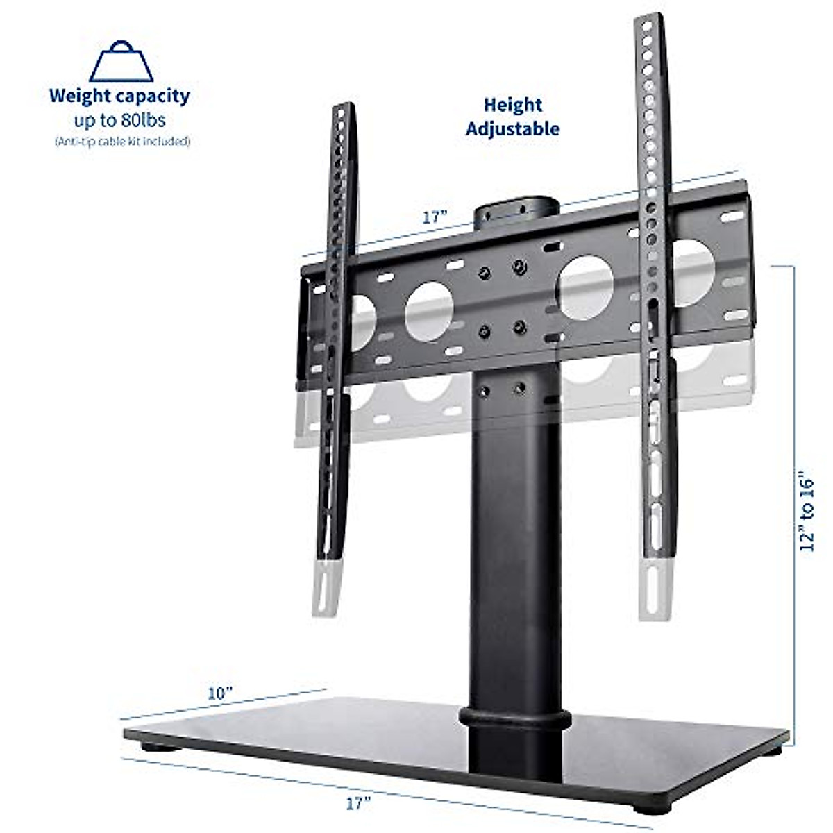 VIVO Black Universal TV Stand for 32 to 50 inch LCD LED Flat Screens, Tabletop VESA Mount with Tempered Glass Base and Cable Management STAND-TV00J