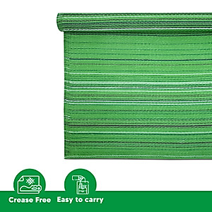 TAKSHA Rolled Outdoor 4X6 ft Striped Fade Resistant Easy Cleaning Plastic Straw Reversible Small Area Rug for Camping Backyard Patio Porch Picnic Travel, Green Rangoli
