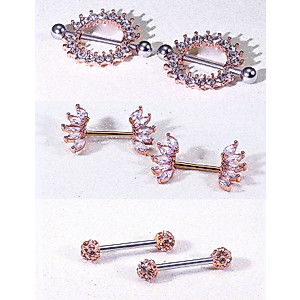 Lcolyoli 14G Surgical Steel Nipple Rings Nipple Shield Barbell Ring Bar Nipple Body Piercing Jewelry for Women Clear Diamond CZ Set Rose Gold