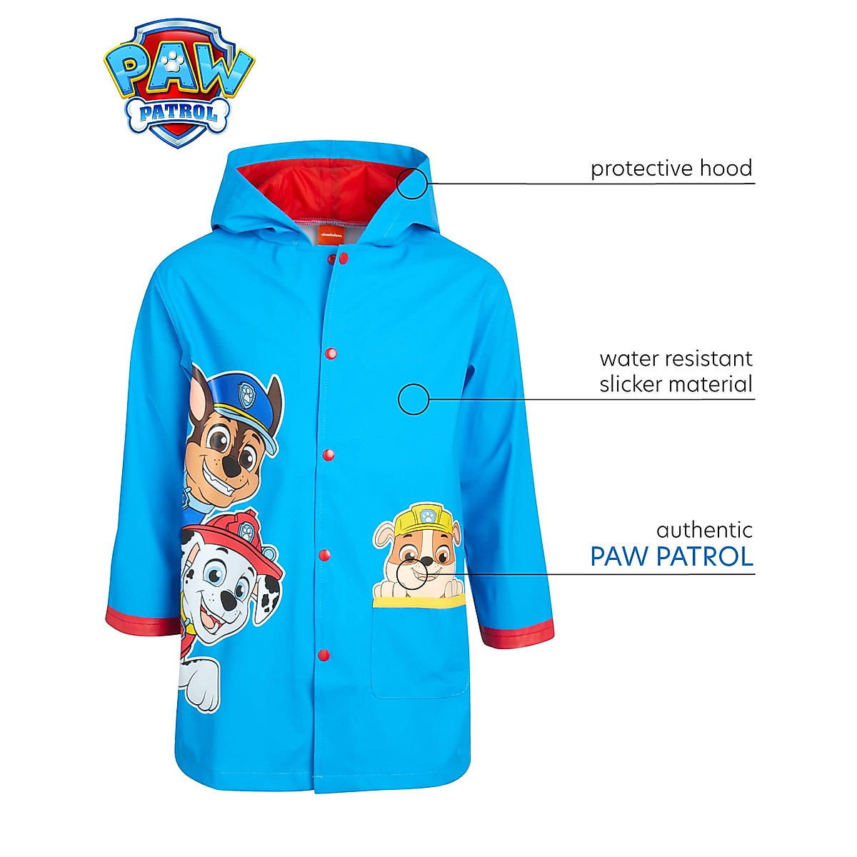 Nickelodeon Boys' Rain Jacket - Hooded Slicker Shell Raincoat: Baby Shark, Paw Patrol (Size: 4-7), Size 4/5, Paw Patrol