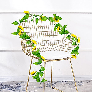 Artificial Sunflower Garlands Hanging Sunflower Vine 5pcs 7.8FT Silk Sunflowers with Green Leaves for Wedding Party Garden Home Decor