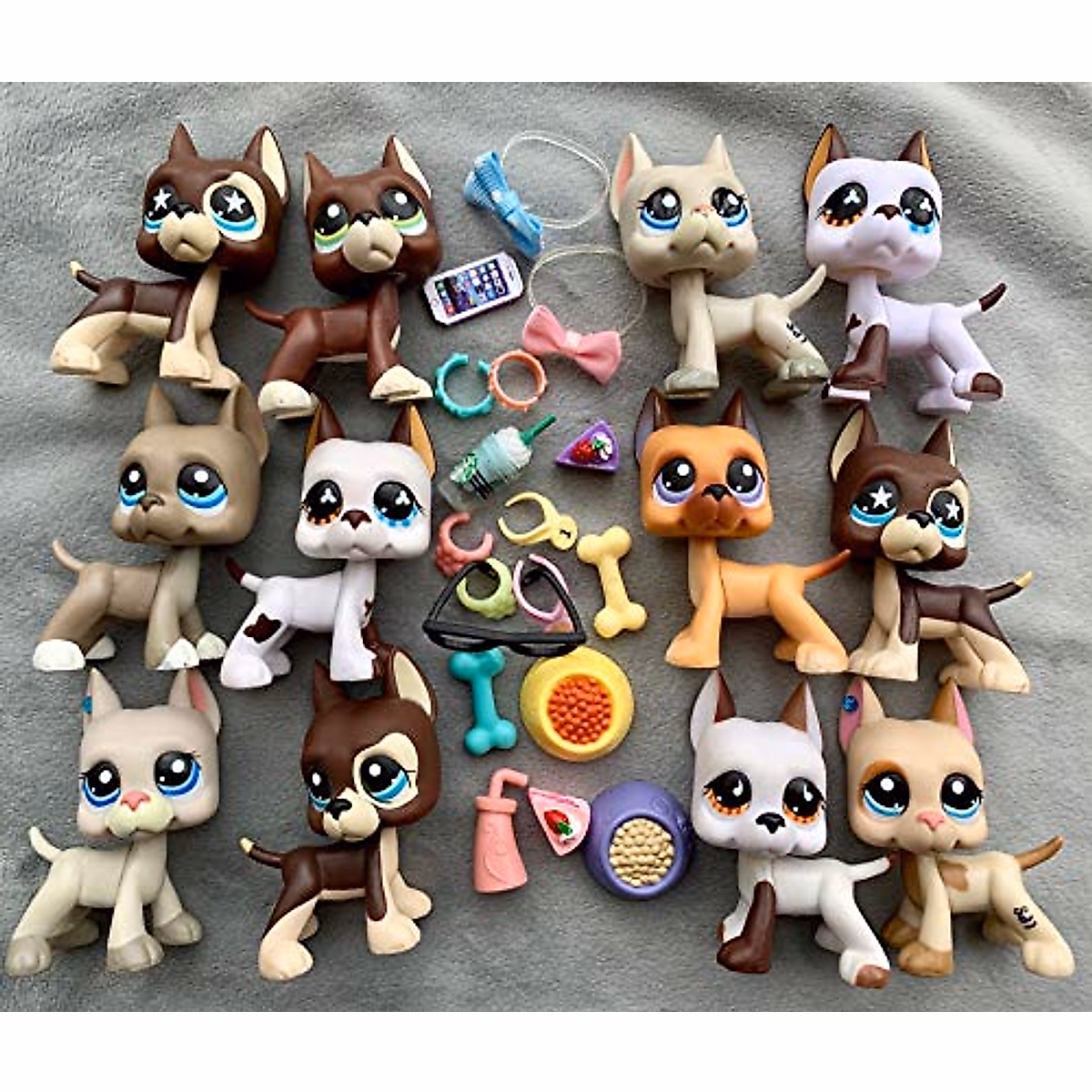 lps Great Dane Dog Random Pack, Random 3pcs lps Great Dane Dog, Bobble Head Magnet Foot Clear Peg lps Dog with lps Accessories Lot 7pcs Kids Gift