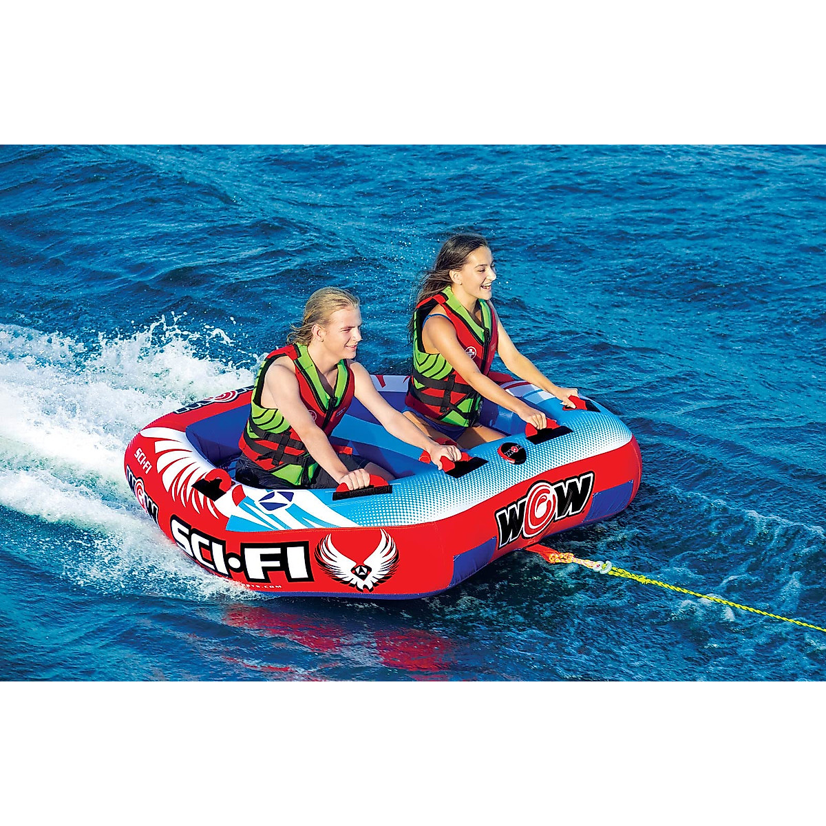 WOW Sports - SCI FI 2 Person Inflatable Towable Tube - Perfect for Kids & Adults - Secure Cockpit Seating