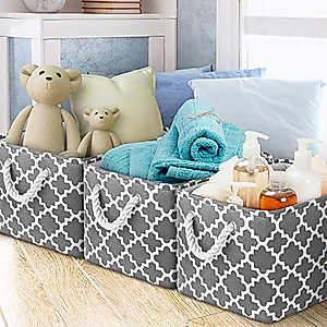 WISELIFE Storage Basket [3-Pack] Large Collapsible Storage Bins Boxes Cubes for Clothes Toys Books, Perfect Storage Organizer w/Handles (Grey,15" x 11" x 9.5")