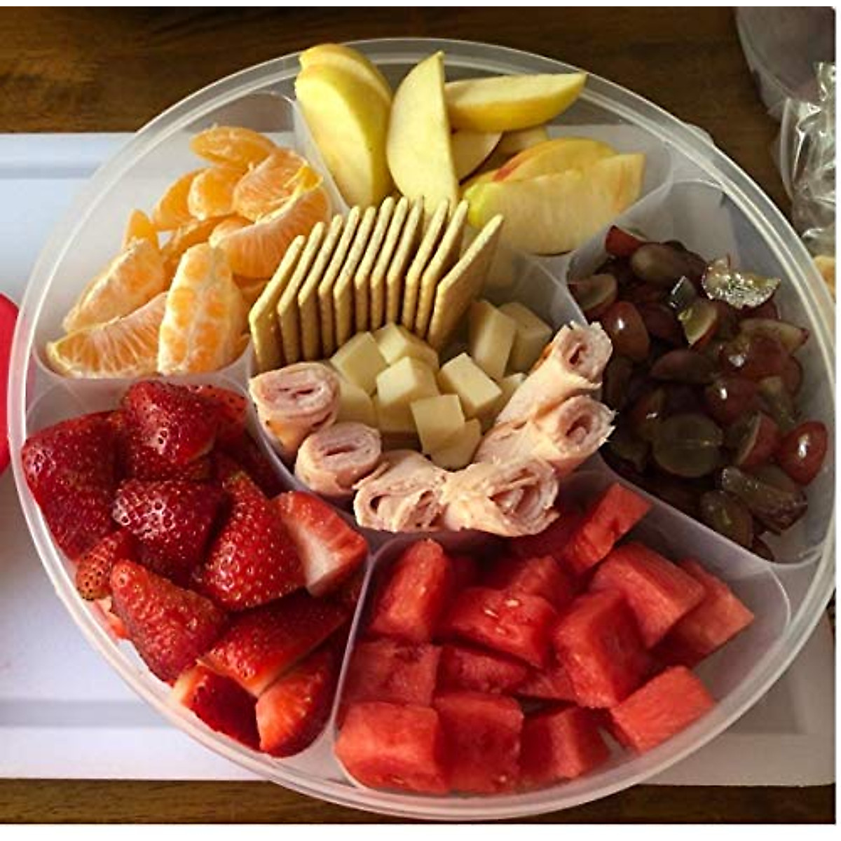 Zilpoo 2 Pack - Candy and Nut Serving Container, Appetizer Tray with Lid, 6 Compartment Round Plastic Food Storage Lunch Organizer, Divided Christmas Keto Snack Plate, Dish Platter w/Cover, 10-Inch