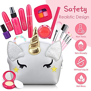 Toddler Girl Toys, Unicorn Pretend Makeup Kit for Girls, Kids Play Makeup Set for Kids 3-5 4-6, Toddler Makeup Kit with Fake Makeup Set, Car Key & Make up Toy for Age 3 4 5 Year Old Girl Gifts