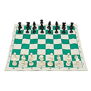 FIBVGFXD Traveling Portable Chess Traditional Chessboard Set, for Tournament Club with Green Roll-up Board + Plastic Bag Chess Game (53x10cm)
