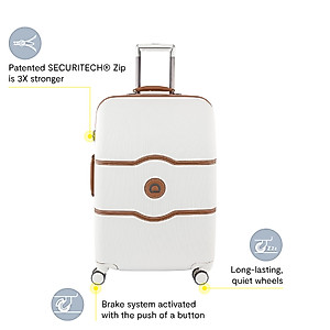 DELSEY Paris Chatelet Hard+ Hardside Luggage with Spinner Wheels, Champagne White, Checked-Medium 24 Inch
