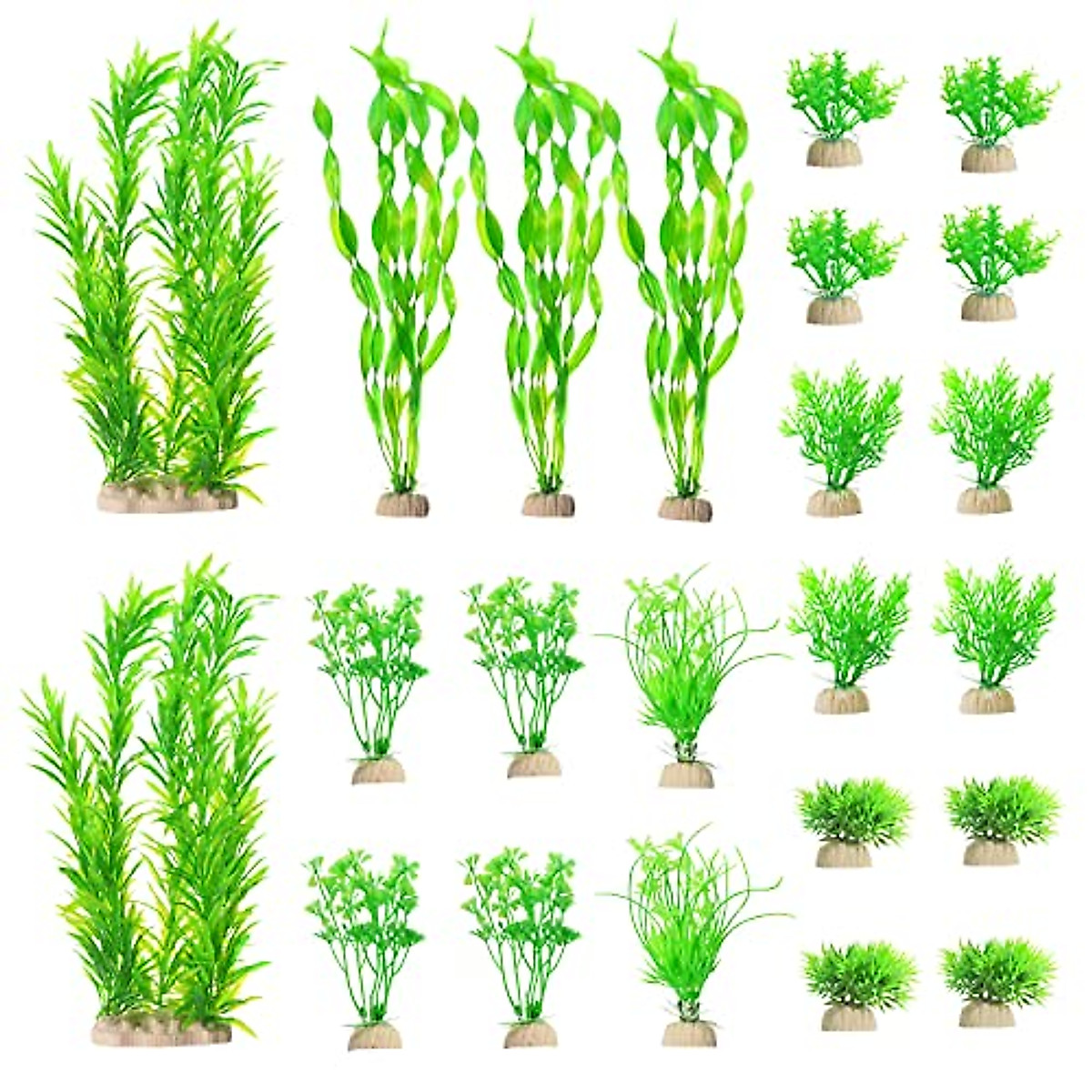 Ctpeng 23 Pcs Aquarium Plants Plastic,Artificial Fish Tank Plant for Aquarium Decoration (Green and White)