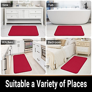 MAYSHINE Memory Foam Non Slip Anti Fatigue Bath Mat | Thick Absorbent Plush Velvet Bathroom Rug - Machine Washable, 34x19, Red