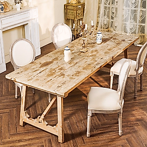 VONLUCE French Country Dining Chairs Set of 2, Wood Farmhouse Fabric Chairs with Oval Birch Backrest and Delicated Carved Rubberwood Legs, for Living Room Bedroom Kitchen, Beige