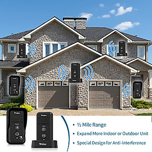 Wuloo Wireless Intercom Doorbells for Home Classroom, Intercomunicador Waterproof Electronic Doorbell Chime with 1/2 Mile Range 3 Volume Levels Rechargeable Battery (Black, 1&2)
