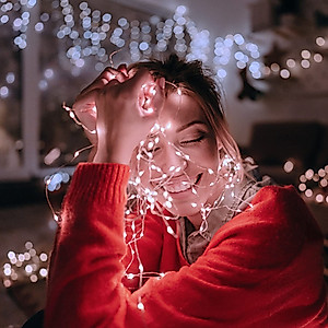 JMEXSUSS 4 Pack 50 LED White Fairy Lights Battery Operated, 16.1ft Christmas Fairy Lights Indoor, White String Lights Waterproof Outdoor for Party Wedding Birthday Holiday Decorations