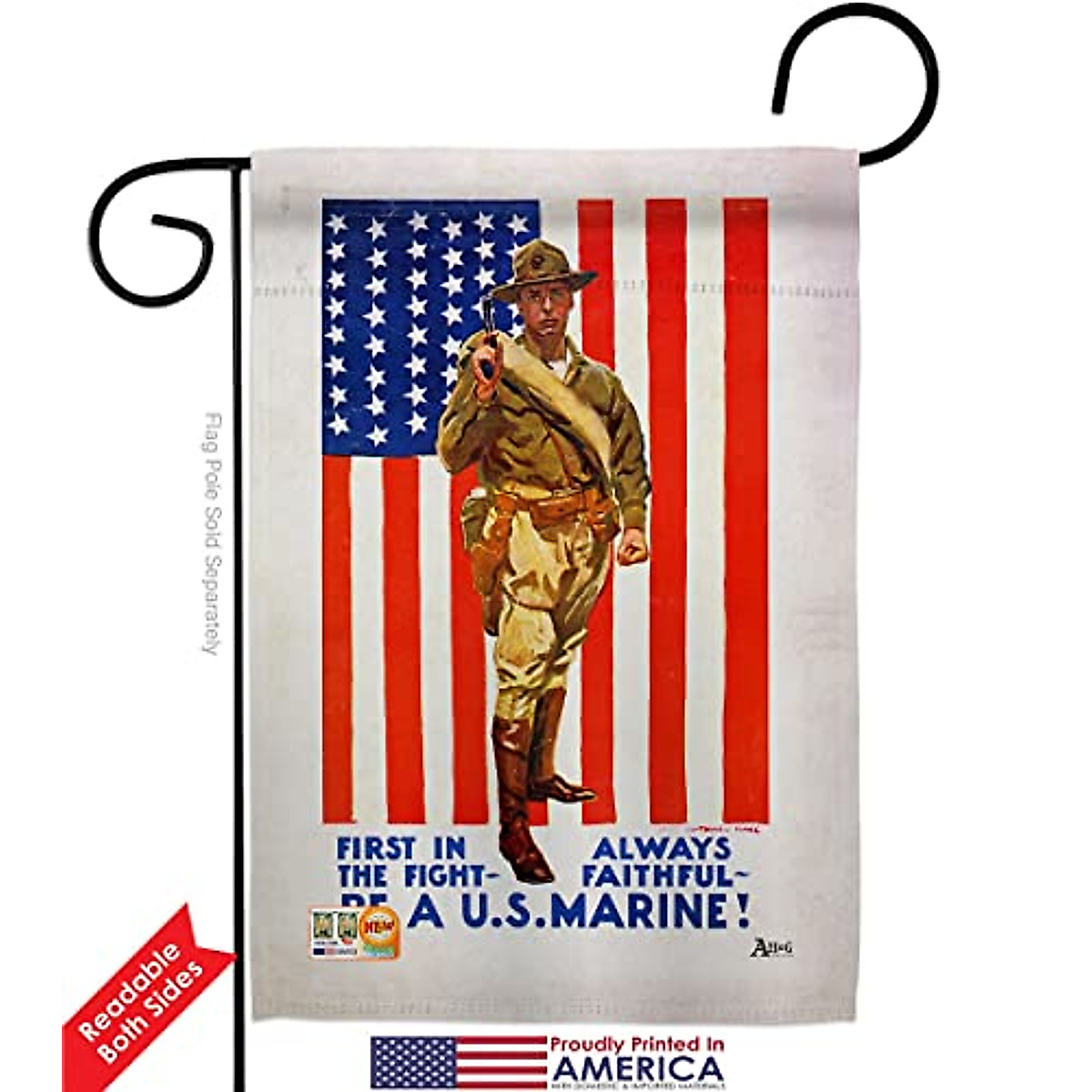 First in The Fight Garden Flag - 2pcs Pack Armed Forces Marine Corps USMC Semper Fi United State American Military Veteran Retire - House Banner Small Yard Gift Double-Sided Made USA 13 X 18.5