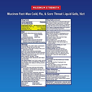 Mucinex Fast-Max Max Strength, Cold, Flu, Sore Throat (Pack of 2/Liquid Gels)