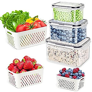 WBKTOOL Fruit Storage Containers for Fridge, 3 Pack Vegetable Container Produce Saver with Drain Colanders + Lids, Berry Containers Salad Lettuce Food Fresh Keeper for Refrigerator Organizer