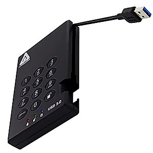 Apricorn 2TB Aegis Padlock USB 3.0 256-Bit AES XTS Hardware Encrypted Portable External Hard Drive (A25-3PL256-2000)