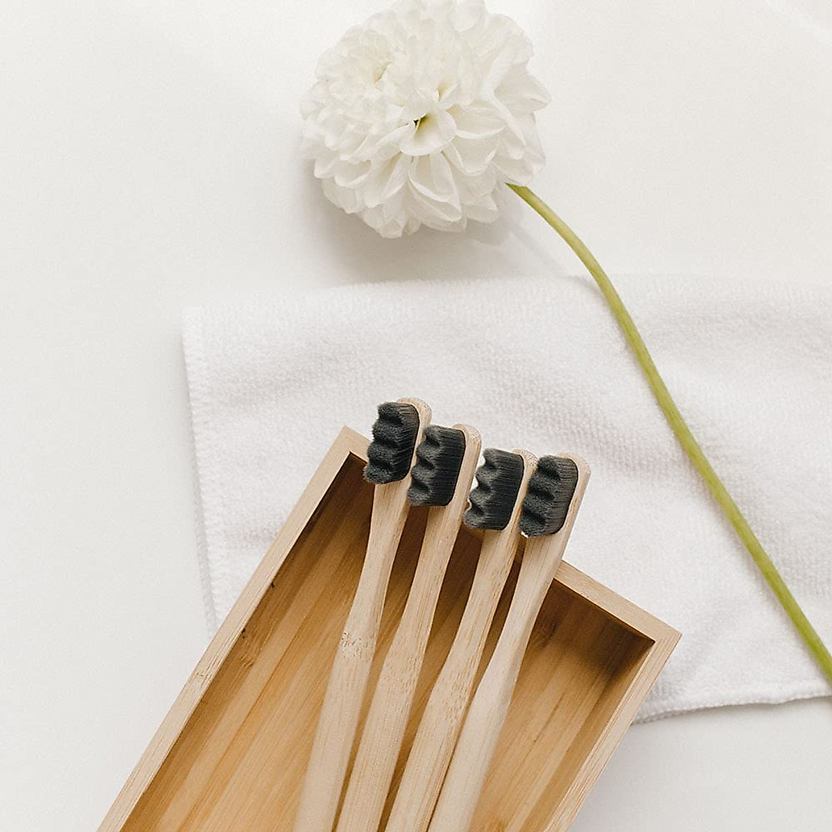 Gongi Wooden Bamboo Toothbrush - 20,000 High Bristle Count Toothbrush - Micro-Nano Extra Soft Bristles - 4-Pack