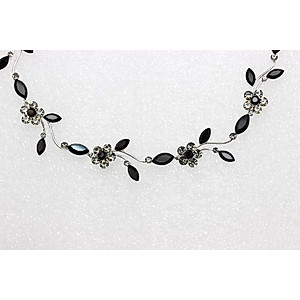 Faship Gorgeous Black Rhinestone Crystal Floral Necklace Earrings Set - Black