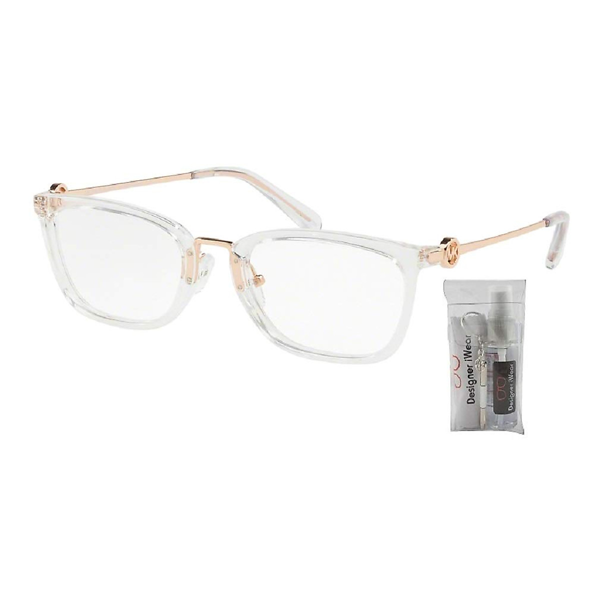 Michael Kors MK4054 CAPTIVA 3105 52M Crystal Clear Rectangular Eyeglasses For Women+ BUNDLE with Designer iWear Eyewear Kit Care Kit