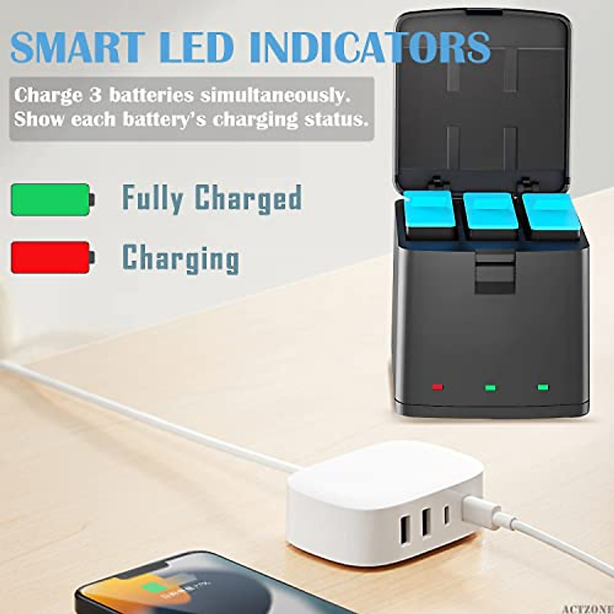 Battery Charger Station for GoPro Hero-9 Hero-10, 2 Pack Batteries Compatible with GoPro Hero 9 Hero 10 Black AHDBT-901 ADDBD-001