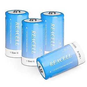 REACELL Rechargeable C Cell 5000mAh, C Size Rechargeable Batteries Long Lasting C Batteries with Storage Case, 4 Counts