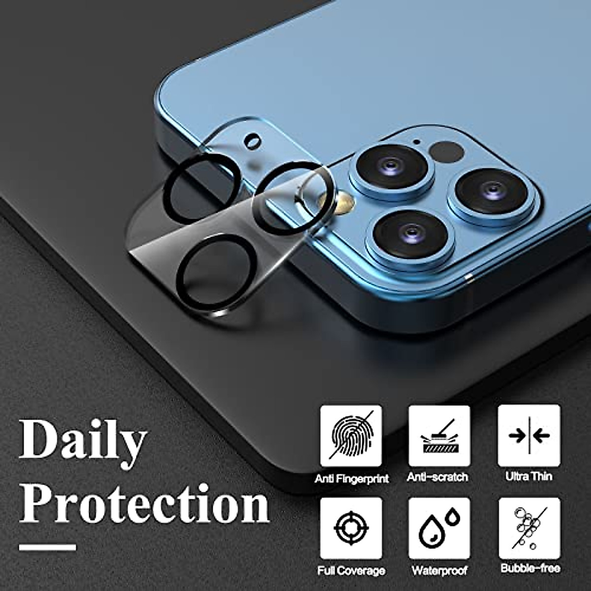 YWXTW [5 Pack Camera Lens Protector Compatible with iPhone 12 Pro Max 6.7" Tempered Glass, [Night Shooting Mode] Case Friendly, High Definition