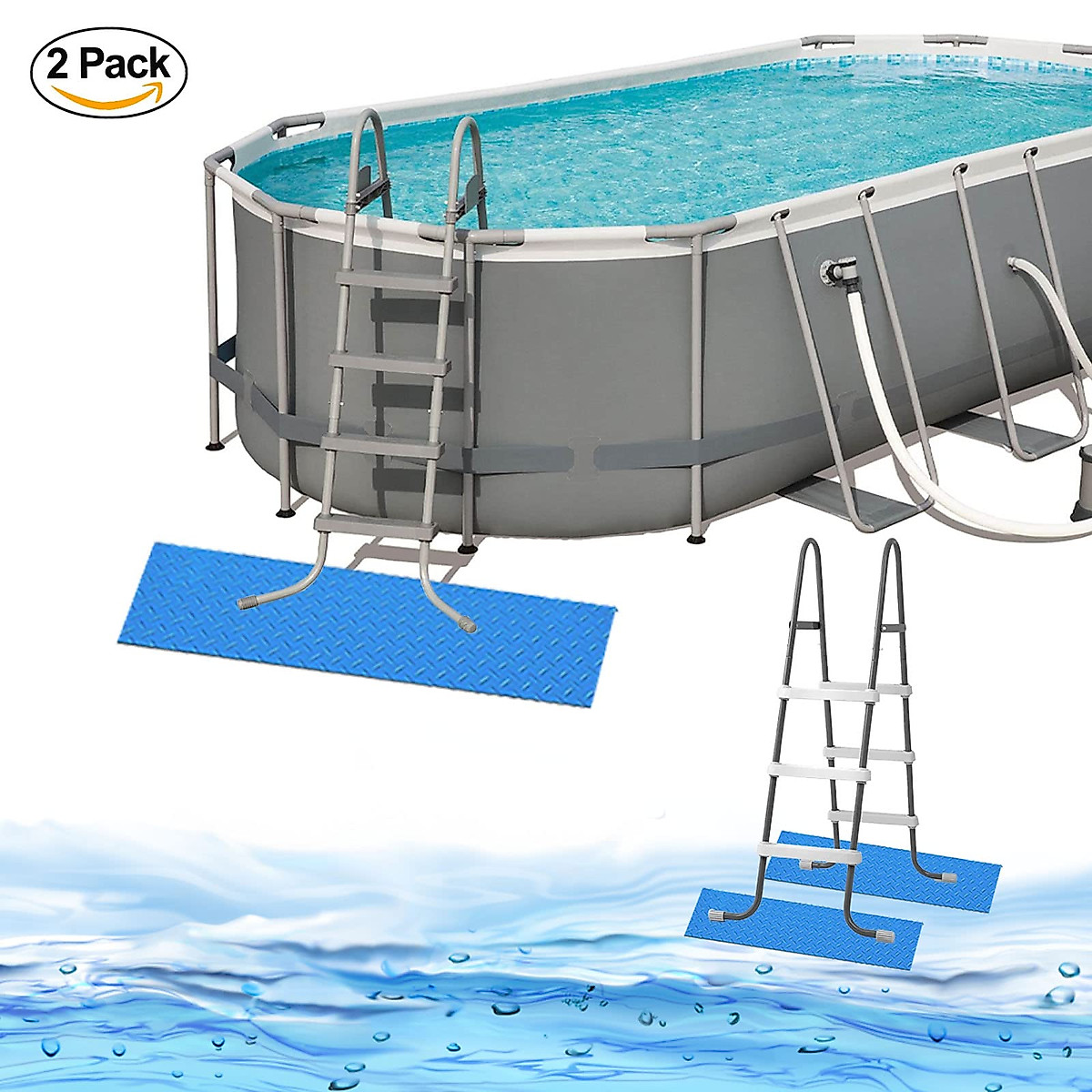 35x15Inch Pool Ladder Mat, Protective Swimming Ladder Step Stair Non-Slip Mat for Above Ground Pools, Blue 2Pack