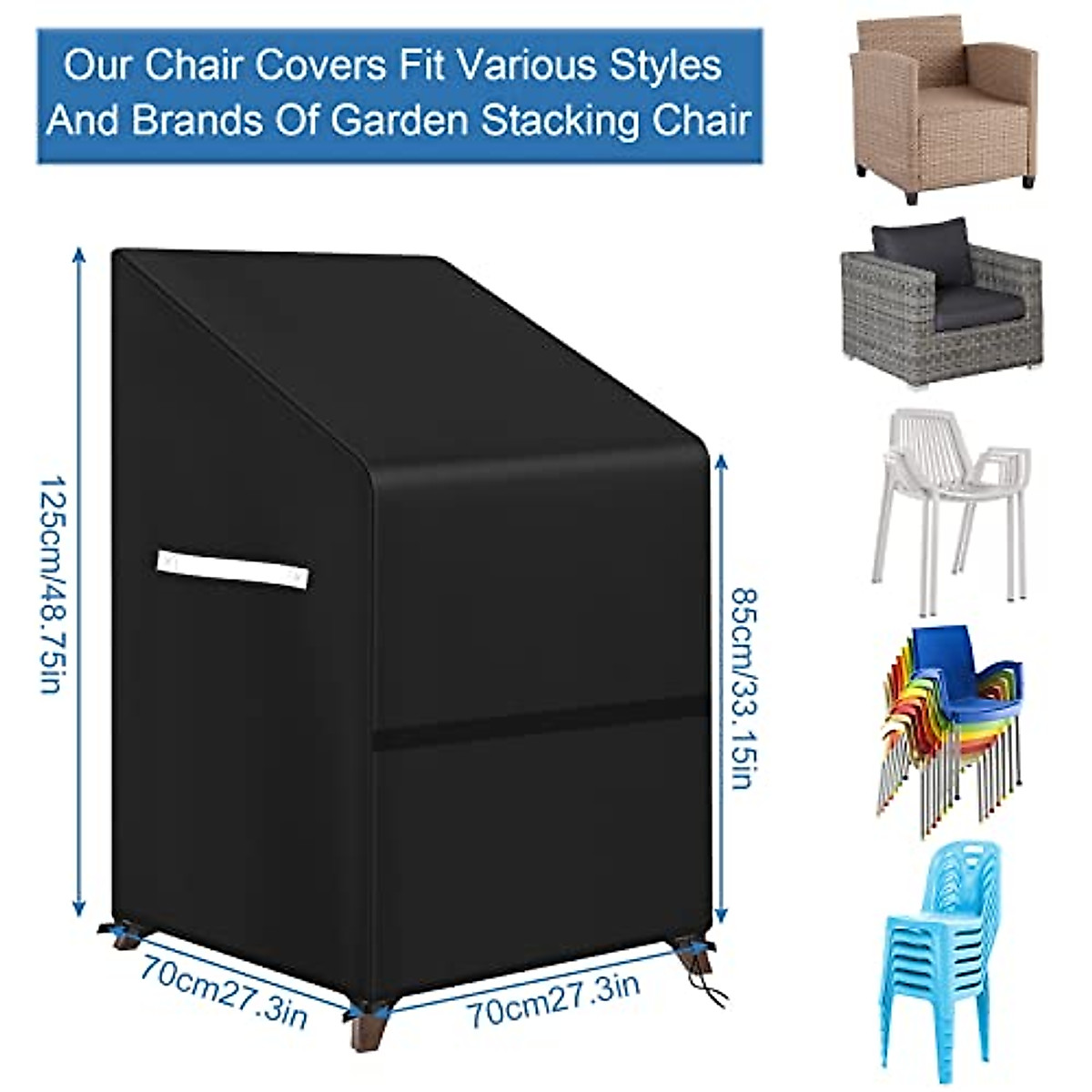 HCFGS Patio Chair Covers Waterproof, 210D Patio Furniture Covers Waterproof for Chairs, Heavy Duty Outdoor Lawn Patio Furniture Covers (27" W x 48.5" D x 33" H）