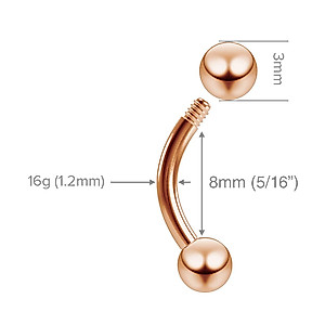 2pc 16g Curved Barbell Barbel Rook J Curve 316LVM Surgical Steel Jewelry Rose Gold Earrings Piercing Jewelry Gauge Rook Eyebrow 6mm