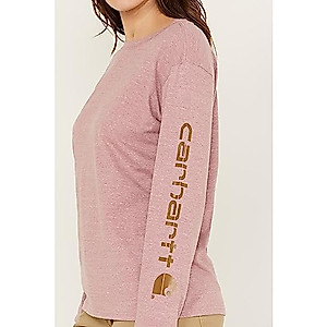 Carhartt Women's Loose Fit Heavyweight Long Logo Sleeve Graphic T-Shirt, Foxglove Snow Heather, X-Large