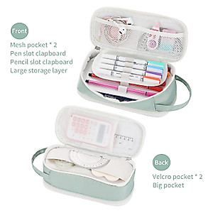 Dugio Big Pencil Case for Girls Teens Kids Zipper Pencil Pouch with Handle Organizer Pencil Bag Aesthetic Pencil Pen Case for School Green