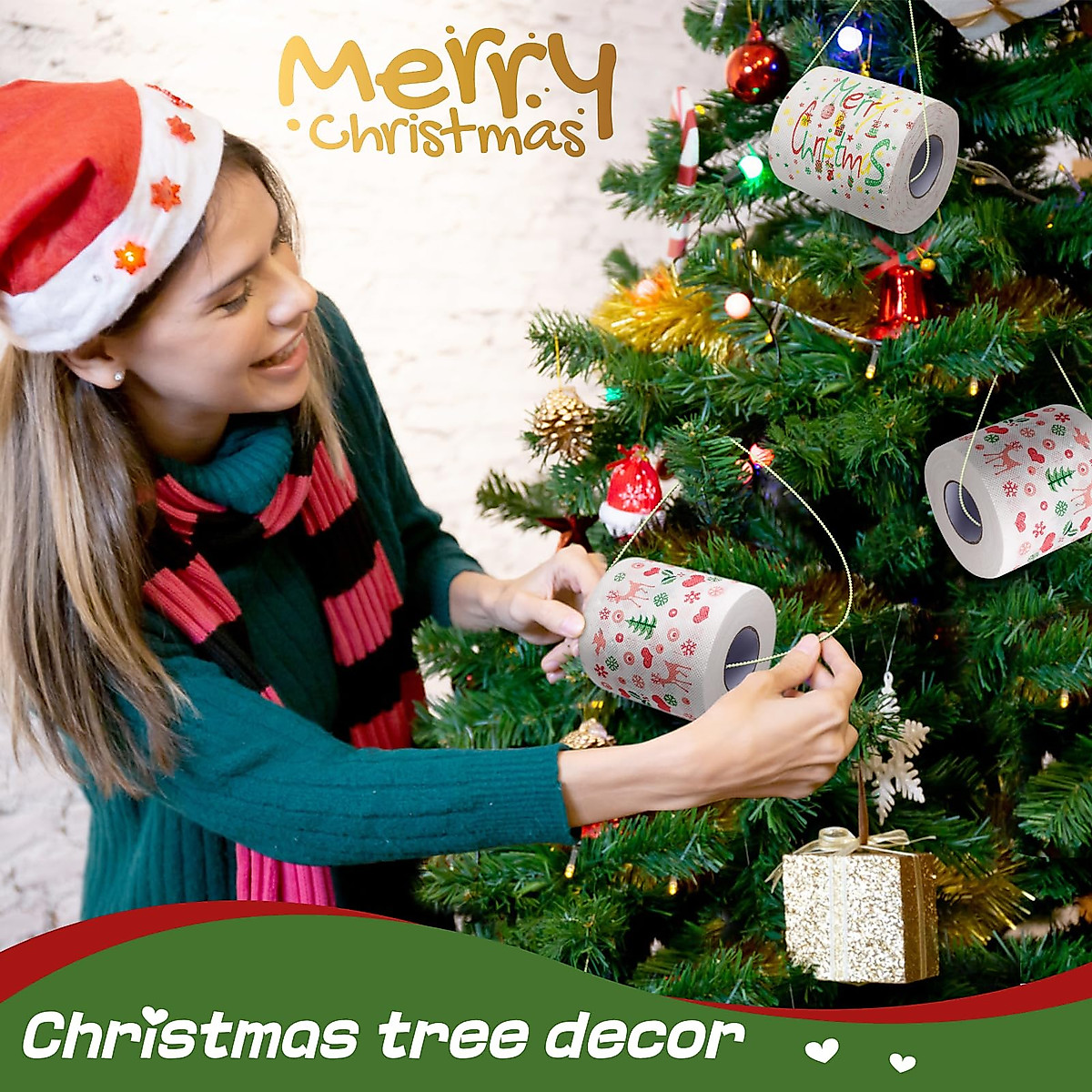 Merry Christmas Toilet Paper- Christmas Toilet Paper Roll for White Elephant Gifts, Tissue Napkin Prank Fun- Christmas Decorations for Xmas Stocking Stuffers Novelty Gift Idea, 2 Roll