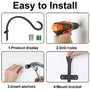 GameXcel Hanging Plant Bracket, 4PCS 12in Large Plant Hangers Outdoor Indoor Heavy-Duty Metal Wall Plant Hooks Plant Hanger with Screws for Home Decor Bird Feeders Lanterns Wind Chimes Decorative