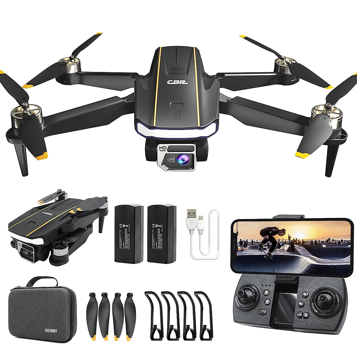 Super Enduring Brushless Motor Drone with Camera for Beginners, CHUBORY A68 WiFi FPV Quadcopter with 1080P HD Camera, Auto Hover, 3D Flips, Headless Mode, Trajectory Flight, 2 Batteries, Carrying Case