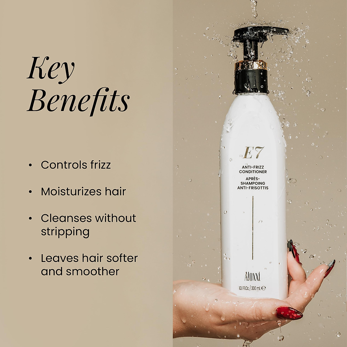 ALOXXI E7 Anti-Frizz Conditioner, Moisturizing & Strengthening with 7 Essential Oils, for Dry, Damaged & Frizzy Hair, Safe for Color-Treated Hair, Paraben-Free, 33.8 Fl Oz