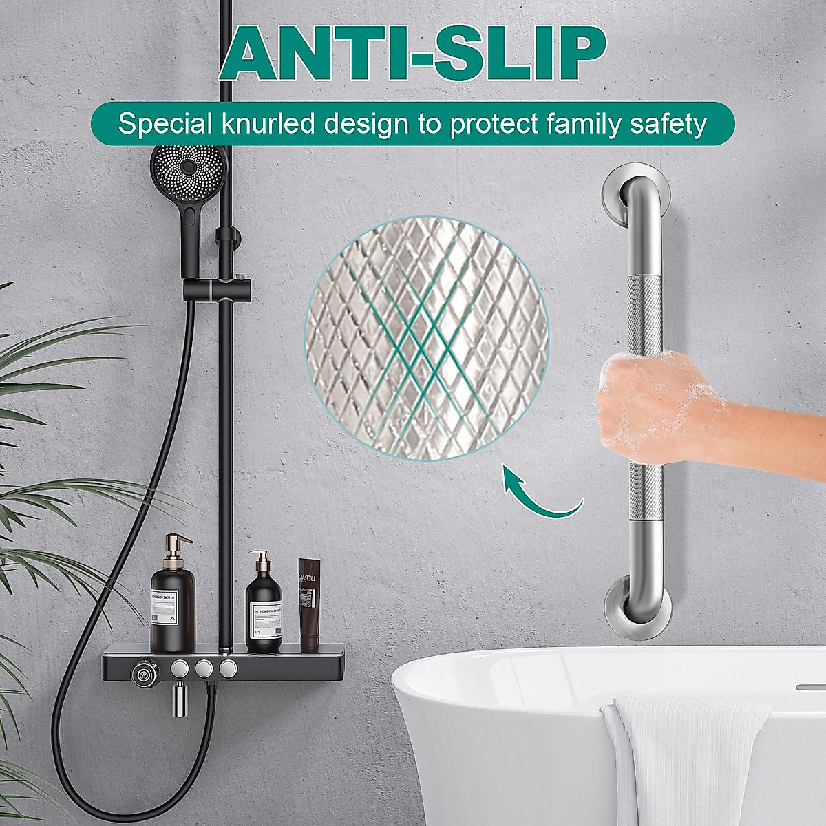 2 Pack 16 Inch Grab Bars for Bathtubs and Showers, Safety Bathroom Shower Grab Bars for Seniors Holds up to 500LBs, Handicap Grab Bars Stainless Steel, Anti Slip Shower Handle for Wall, Elderly