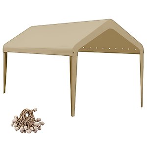 GOTRUTH 10x20 Canopy Replacement Cover, Carport Replacement Canopy Top Cover for 10' x 20' Frame, 800D Heavy Duty Waterproof & UV Protected Car Canopy with Ball Bungees (Frame is not Included) (Beige)