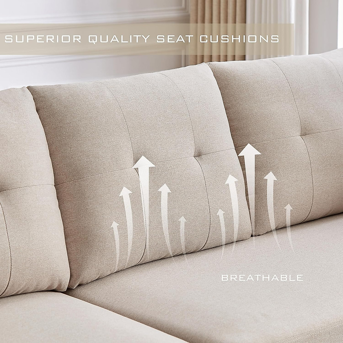 Tornama 111" Sectional Couches for Living Room, Modern Polyester Fiber U-Shaped Sofa Couch with Double Chaise, 4 Seat Sofa Set for Apartment, Beige