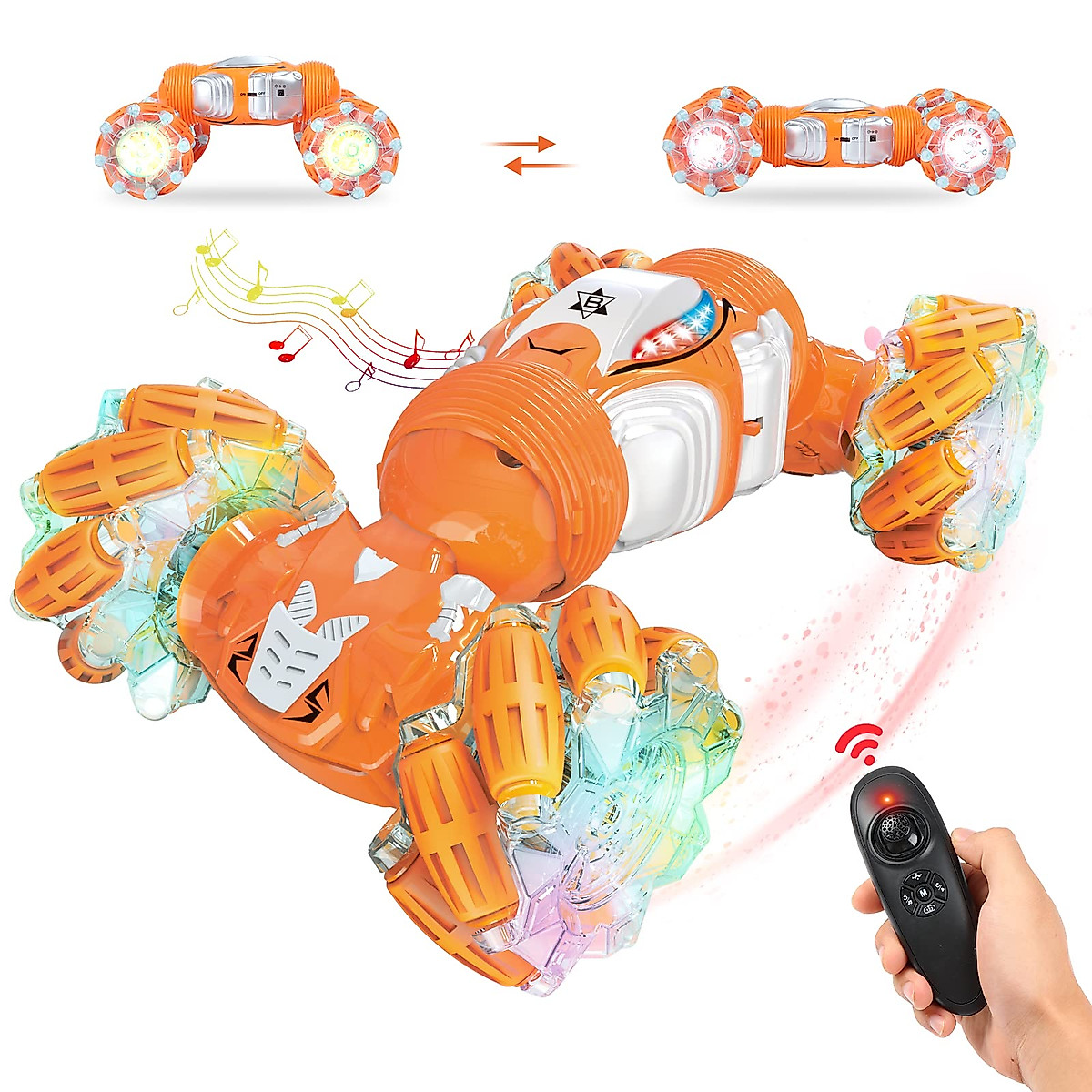 GILI Gesture Sensing Rc Stunt Car with Gravity Sensor, 2.4GHZ,4WD Double Sided Hobby RC Crawlers with Music&Lights for Boys 6-12 Gift Vehicle for 6, 7, 8, 9, 10, 11, 12 Kids Orange